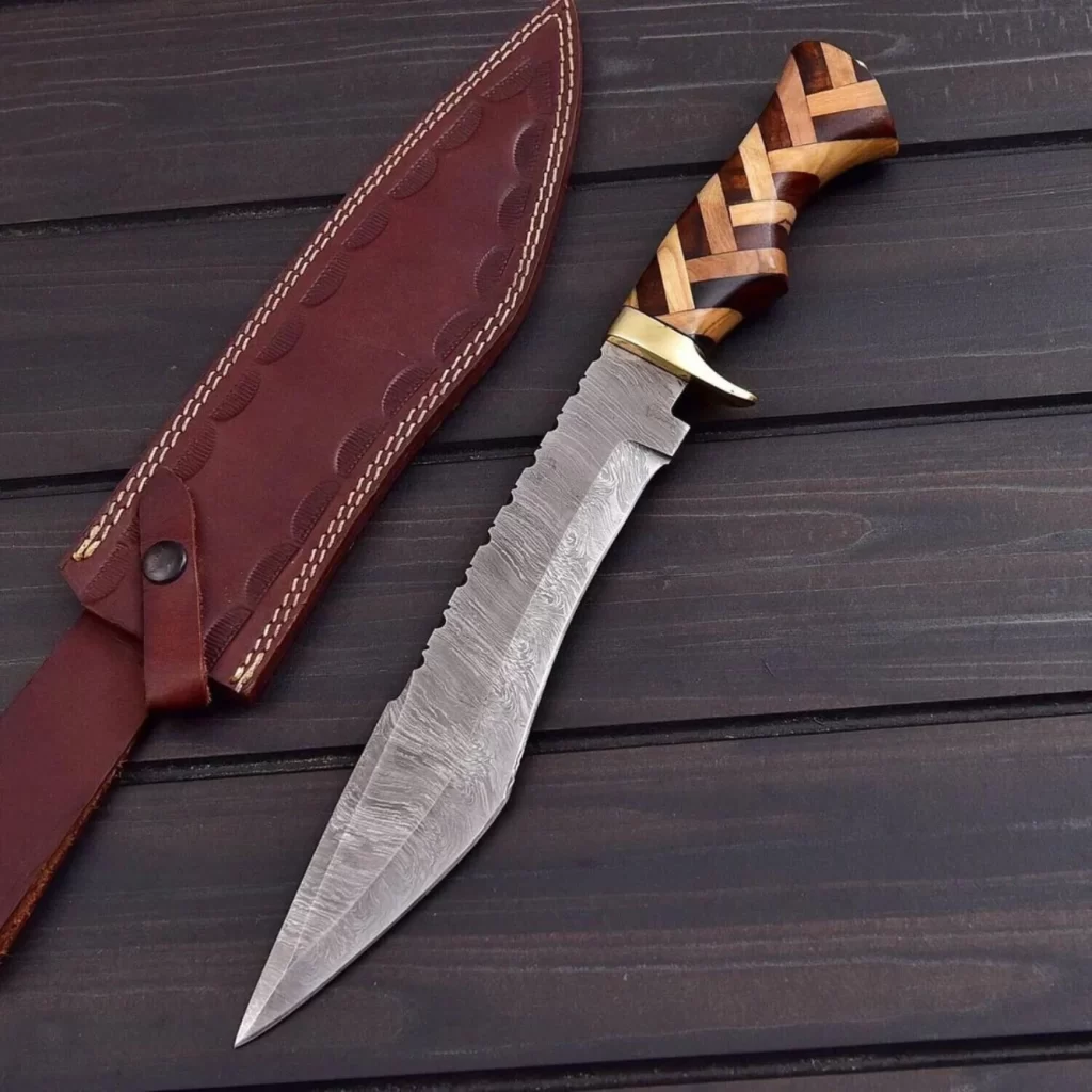Handmade Damascus Hunting Knife - Fixed Blade Bowie